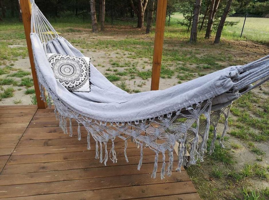 Hamak Dwuosobowy Brazylijski XXL Boho – Jasnoszary, Mocny 220kg Wrocław ...