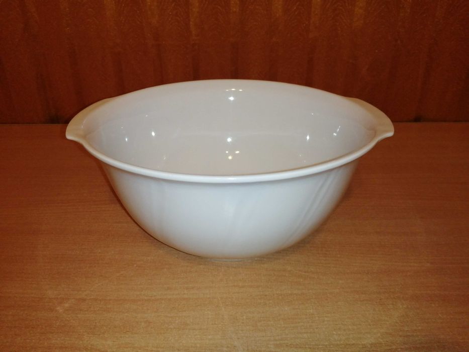 Bardzo duża biała misa porcelanowa kanelowana z uszkami PRL_stan super ...