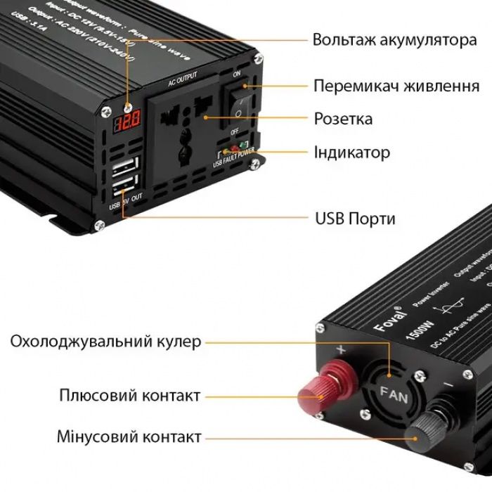Інвертор 12V-220 FOVAL 1500W чиста синусоїда: 1 250 грн ...