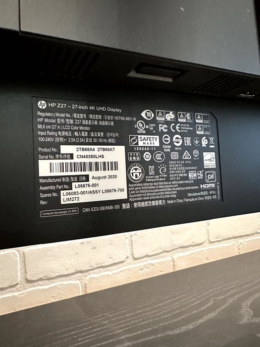 Монітор HP Z27 27” 4K UHD IPS, професійна серія Z: 10 500 грн ...