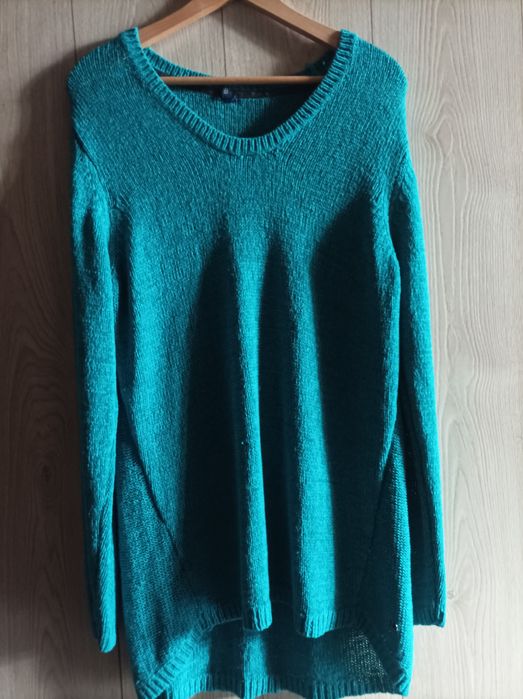 Turkusowy dziergany sweter uniwersalny oversize Zasutowo • OLX.pl