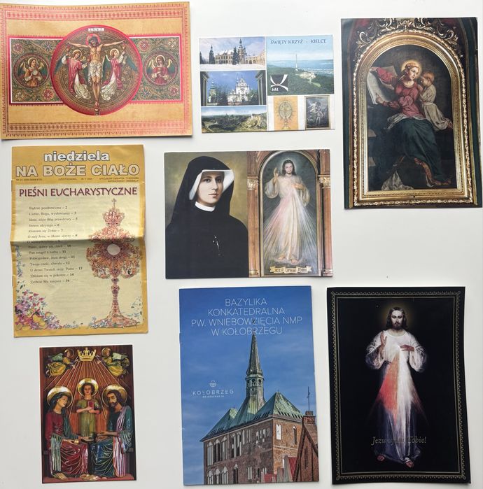 Zestaw obrazków świętych + śpiewnik i karty religijne kolekcja 36 szt ...
