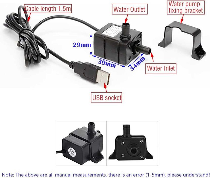 Mini pompa wodna USB DC 5V, wąż PVC 8 mm 3m, do fontann, akwarium ...