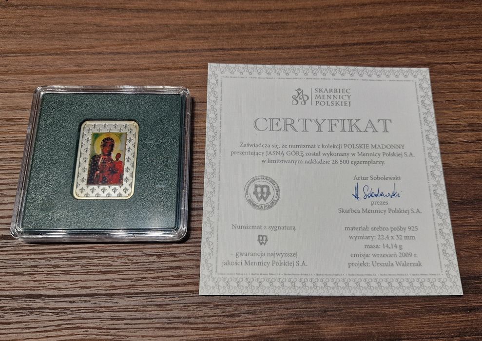 Moneta srebro skarbiec mennicy polskiej certyfikat Polskie Madonny ...