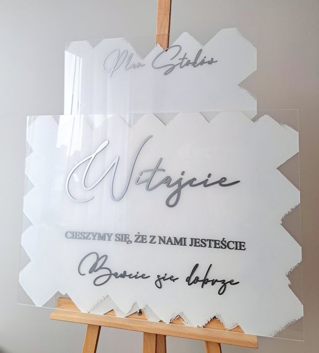 Tablica powitalna Witajcie Plan Stołów srebrny napis pleksi ślub ...