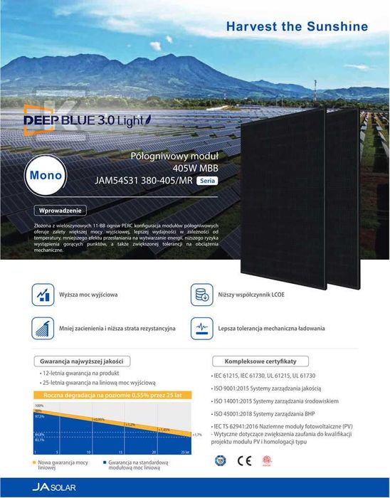 Panel fotowoltaiczny 400W JA Solar black Deep Blue3.0 monokrystaliczny ...