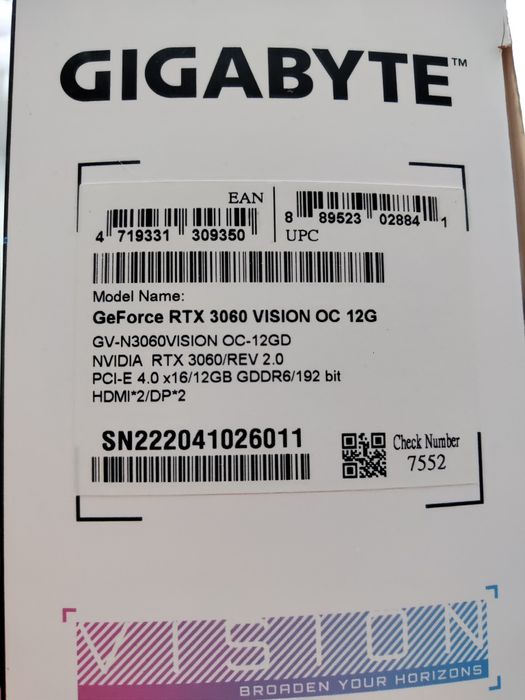 RTX 3060 12Gb Gigabyte Vision OC на гарантії: 10 250 грн. - Настільні ...