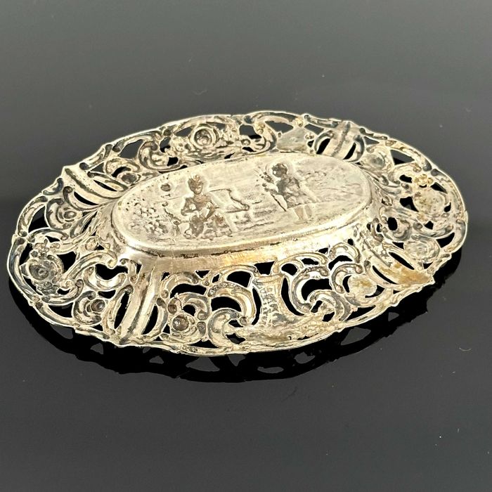 Srebro - Srebrna patera, scenka romantyczna, próba srebra 800. Sopot ...