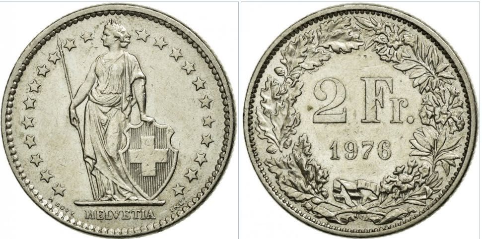 Moneta 2FR. 1976 HELVETIA Warszawa Mokotów • OLX.pl