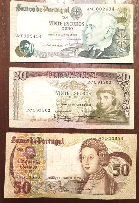 3 Notas diferentes de escudos Nossa Senhora da Expectação • OLX Portugal