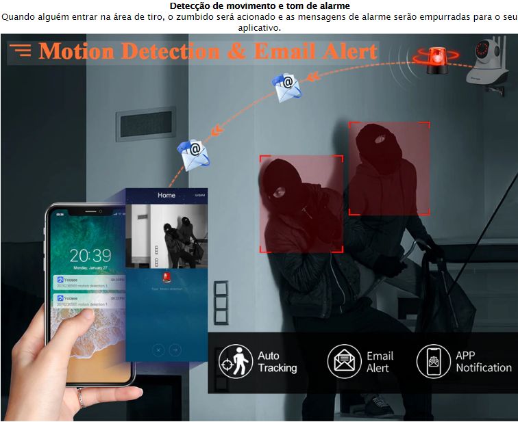 Câmera Vídeo Vigilância WIFI 1080P • Rotativa Interior • Auto Tracking ...