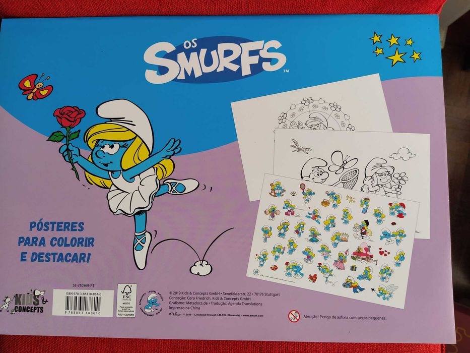 Bloco c/ 16 posters tam.A3 p/ colorir + autocolantes Os Smurfs Rio de ...