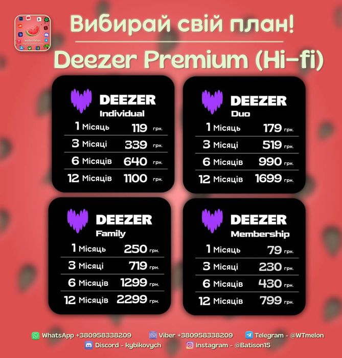 Deezer Premium Hi-fi, duo, family Дизер дізер хай фай: 79 грн ...