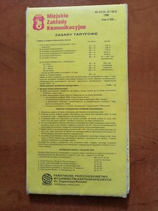 Plan komunikacji miejskiej Warszawa. Stara mapa z 1988 r. Sobolew • OLX.pl