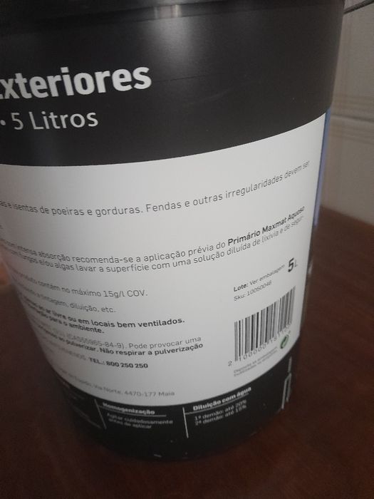 Tinta branca plástica exterior 5 litros Maxmat Madalena • OLX Portugal