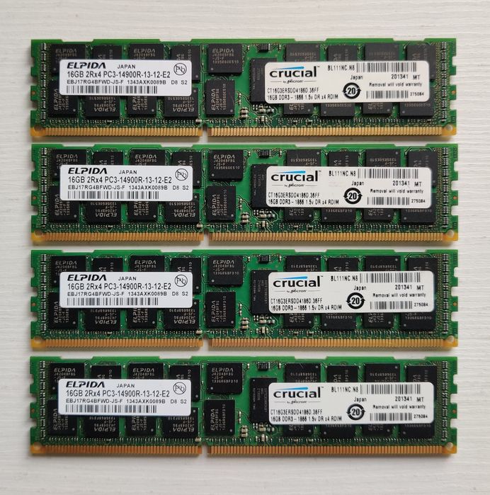 Серверная Elpida Micron Hynix 16GB PC3 12800R 14900R ECC Reg X79 Xeon ...