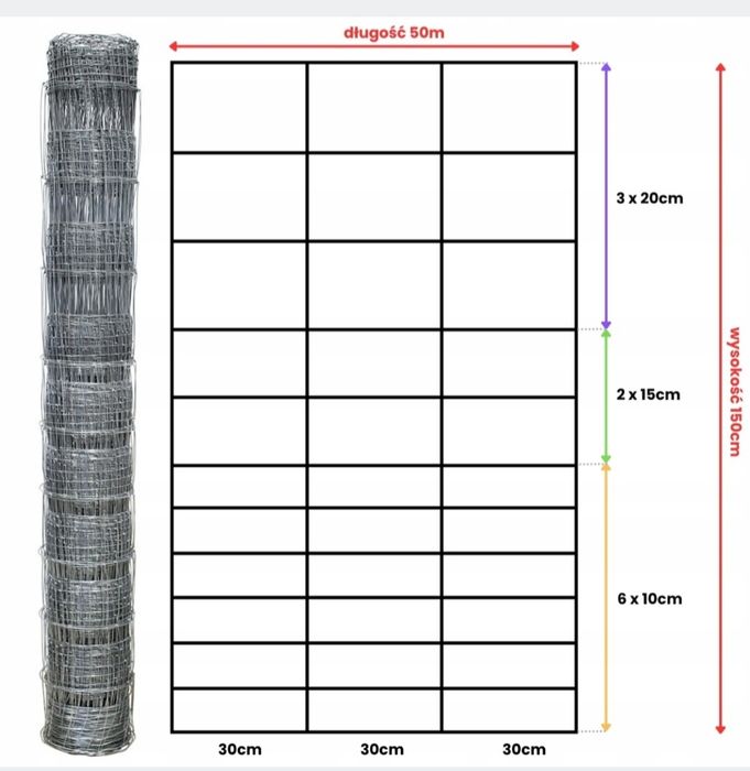 Siatka leśna ogrodzeniowa 150/12/30 50mb plus skoble 100szt wysyłka ...