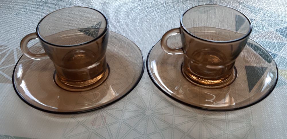 Filiżanki do espresso ze spodkami Duralex PRL Pewex Kraków Bieżanów ...