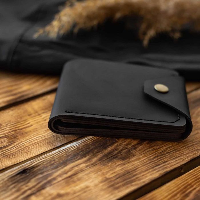 Гаманець Klapan з натуральної шкіри чорний з фіксацією на кнопці: 620 ...