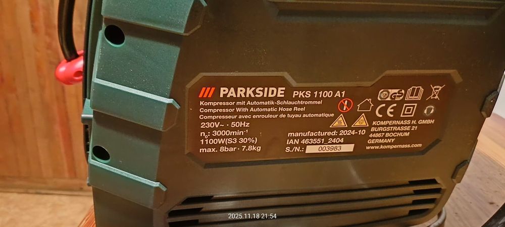 Kompresor PARKSIDE z automatycznym bębnem 1100W Błonie • OLX.pl