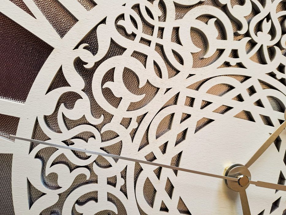 Dekoracyjny zegar ścienny, rzymski, ornament, srebrny, złoty, vintage ...