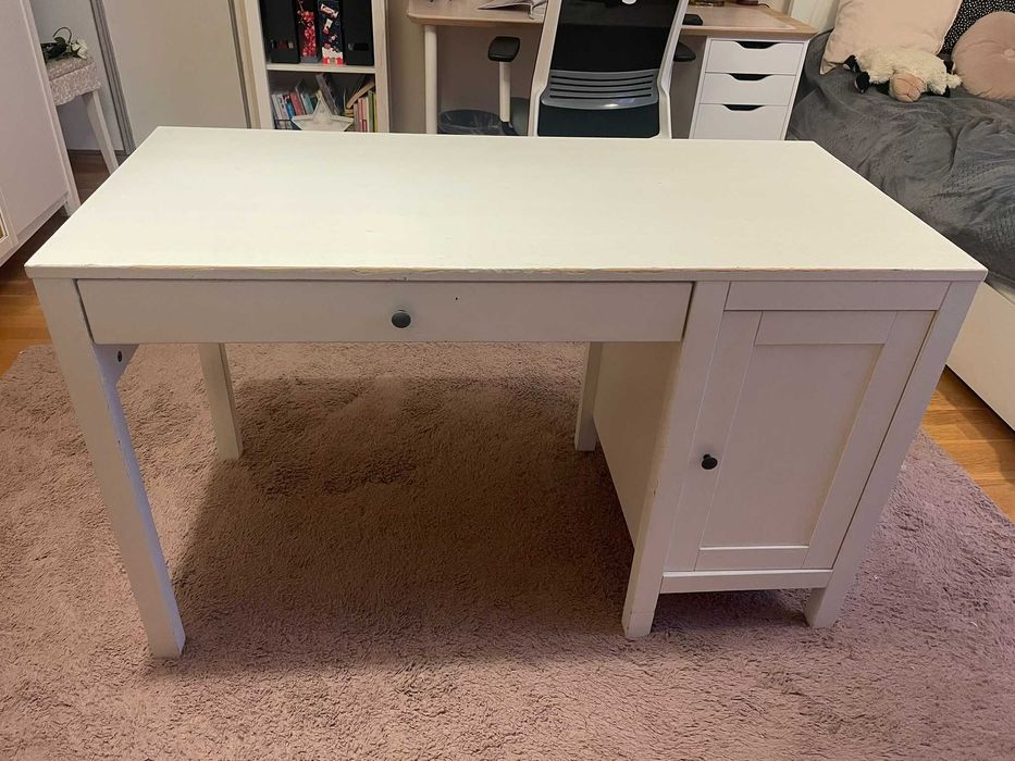 Biurko drewniane białe HEMNES IKEA używane Warszawa Wesoła • OLX.pl