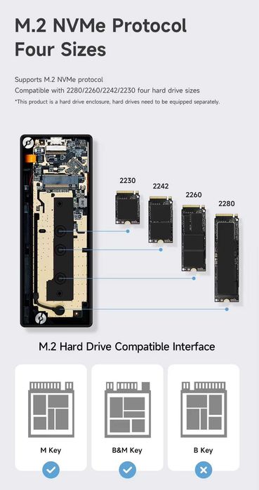 Зовнішня кишеня Hagibis 40Gbps M.2 NVMe SSD to USB4, Thunderbolt 4: 2 ...