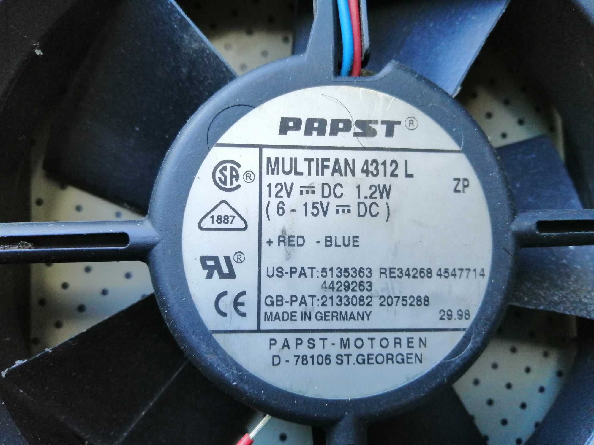 Немецкий вентилятор PAPST multifan 4312 L, 12V, DC, 1,2W, 120х120 мм ...