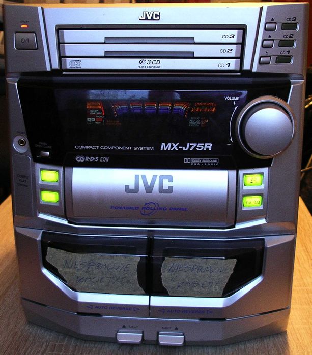 Wieża audio JVC MX-J75R 140W, 2 głośniki SP-MXJ77 120W wady odb. osob ...