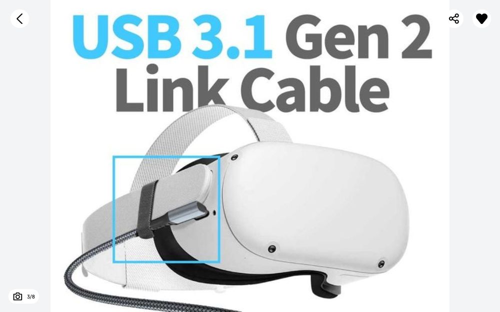 Кабель Oculus Link для Meta Quest 2, 3, 3S, Pico 4 USB 3.2 Серый, 5 м ...