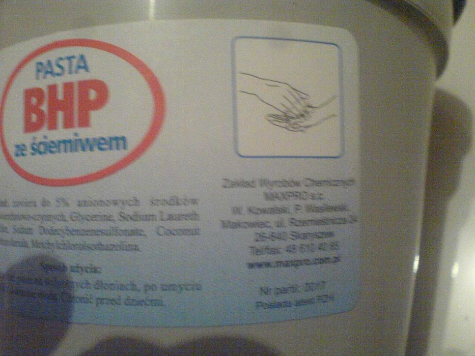 Mydło Pasta BHP ze Ścierniwem do mycia rąk 0,5 kg Producen Maxpro NOWA ...