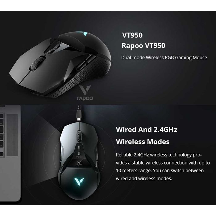 Rapoo VT950 бездротова ігрова мишка з екраном 16000DPI RGB 11 кнопок: 1 200 грн. - Периферійні ...