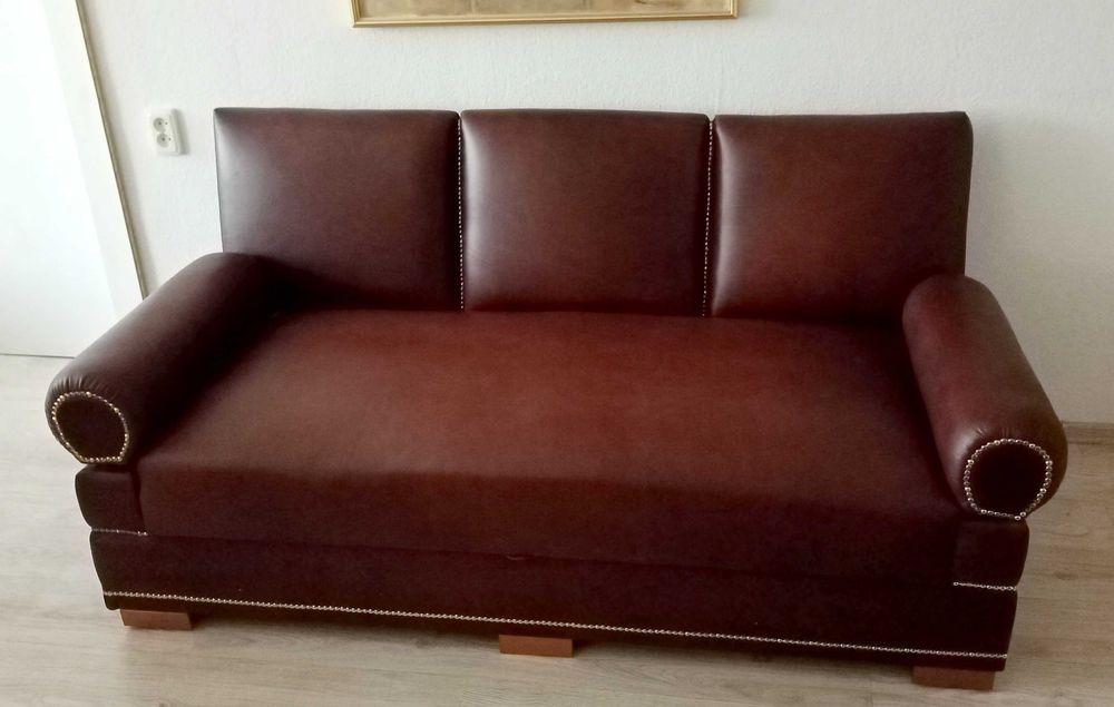 Zabytkowa stara sofa 1950 rok skóra po renowacji w 100% oryginalna bdb ...