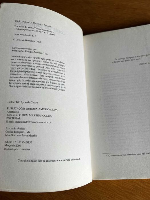 A Filha do Partisan Louis de BERNIÈRES Porto • OLX.pt