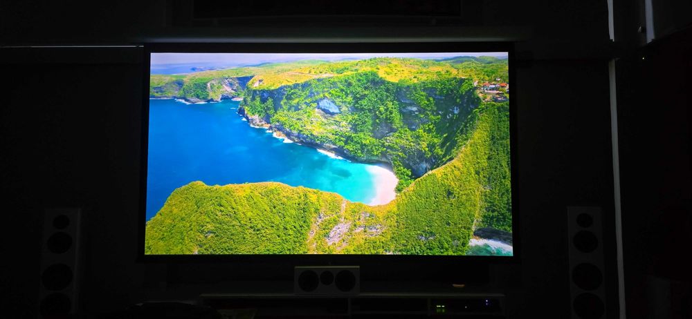 Ekran kino domowe 120 cali elektryczny - czarne ramki, trigger 12V ...