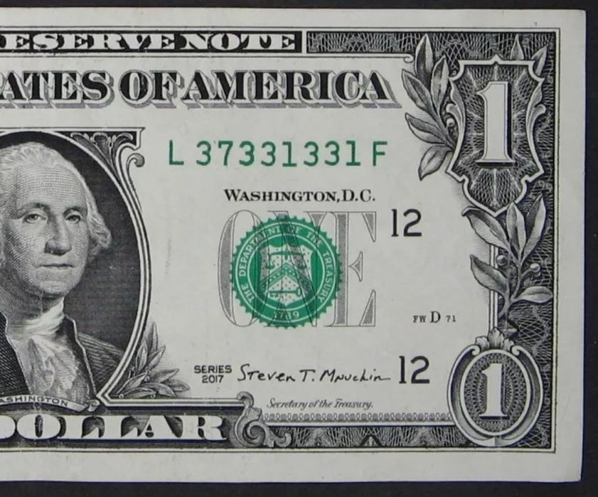 Nota 1 Dollar - Circulada - Cinco números 3's - Número de Sorte Cascais ...