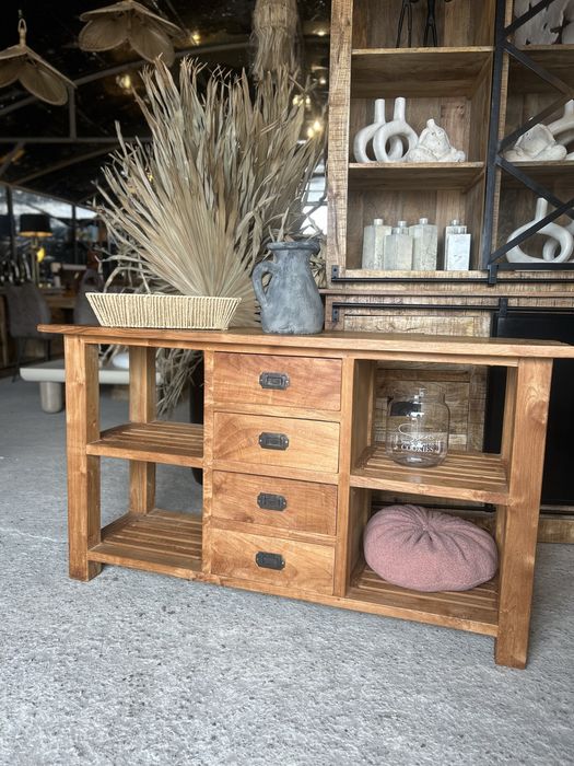 Konsola drewniana TEAK wyspa kuchenna lite drewno farmhouse rustykalna ...