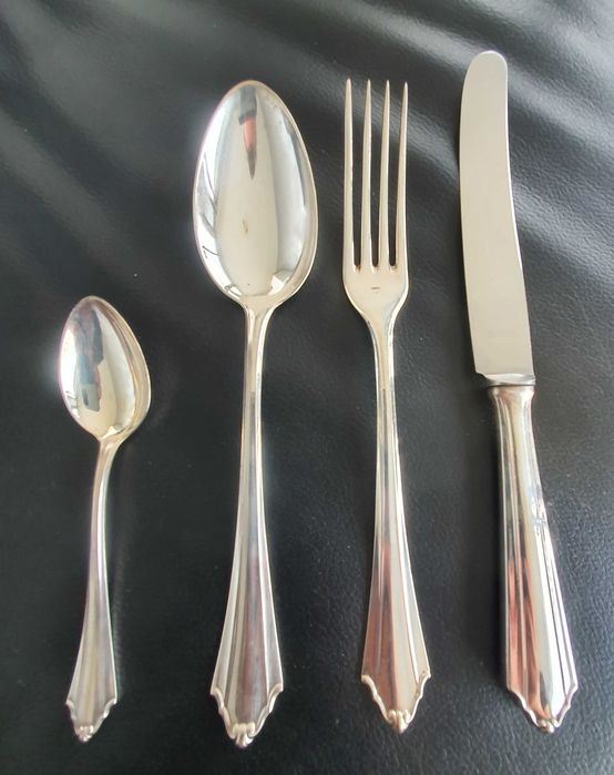 Niemieckie sztućce srebrne próba 800 idealny komplet 30 sztuk na 6 os ...