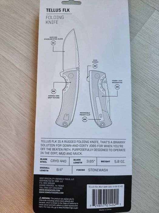 SOG Tellus FLK Wolf Gray: 1 500 грн. - Полювання / риболовля Львів на Olx