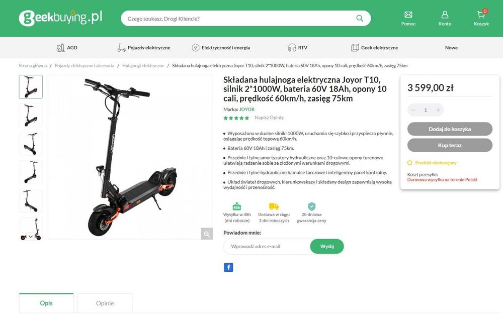 NOWA hulajnoga Joyor T10 2x1000W 75km/h ,,ulepszony'' Joyor S10S Ropczyce • OLX.pl
