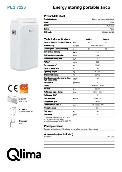 Кондиционер мобильный Qlima PES7225: 19 399 грн. - Кліматичне обладнання Чернівці на Olx