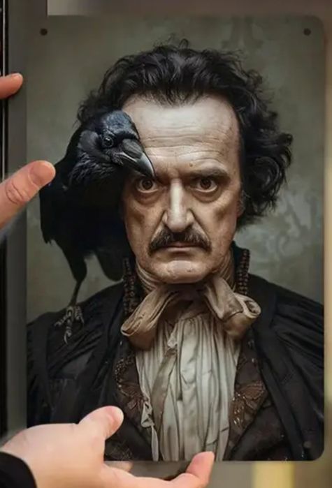 Quadro Retrato Allan Poe e corvo 30cm x 20cm chapa em metal Cacém E São ...
