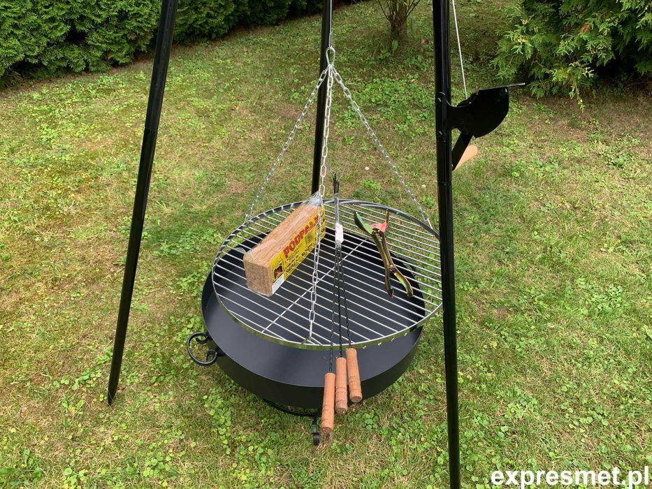 Grill ogrodowy Trójnóg z korbką KUTY DUŻY RUSZT ! POLSKI kijki rozpałk ...