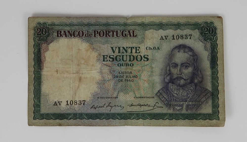 Nota de 20 escudos - D. António Luiz de Menezes Ch6A 1960 Massamá E ...