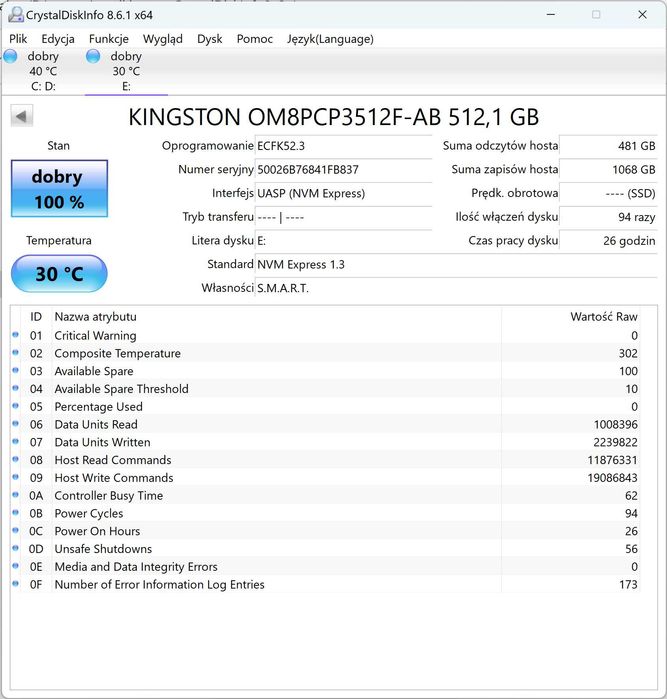 Dysk SSD Kingston 512GB NVMe OM8PCP3512F-AB Zebrzydowice • OLX.pl
