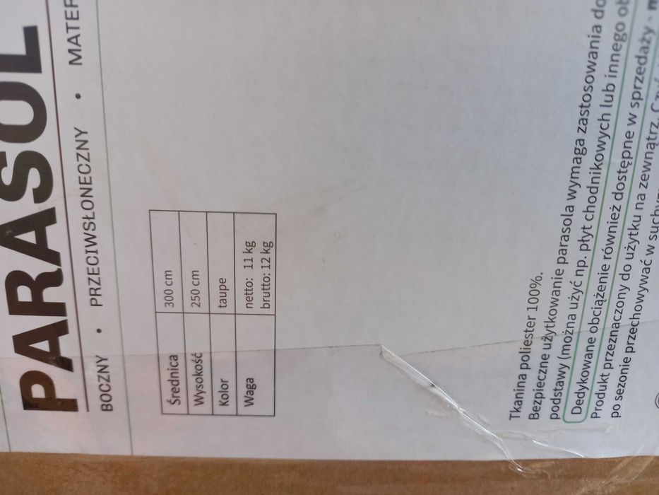 Nowy nieużywany parasol ogrodowy boczny 3 metrowy beżowy / czarny ...