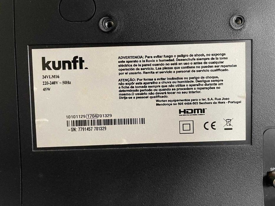 KUNFT TV 24" modelo 24VLM16 Pontinha E Famões • OLX.pt