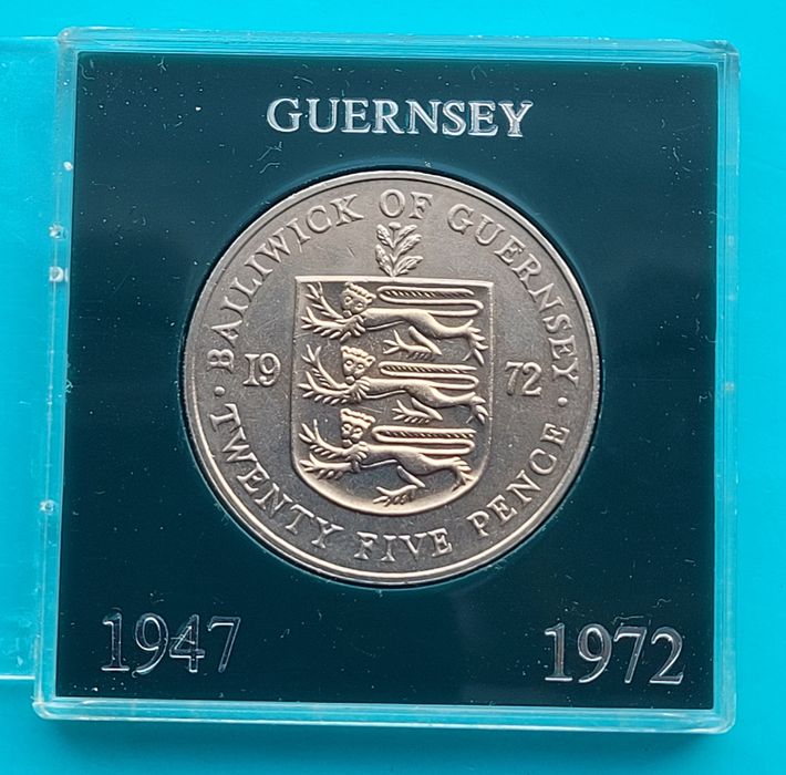 25 pensów 1972 r - 25. rocznica ślubu królowej Elżbiety II - Guernsey ...