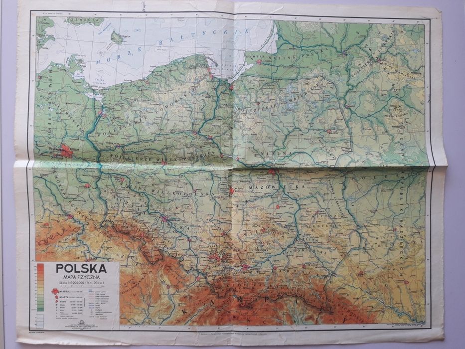 Mapa administracyjna /mapa fizyczna Polska 1986 rok Kielce • OLX.pl