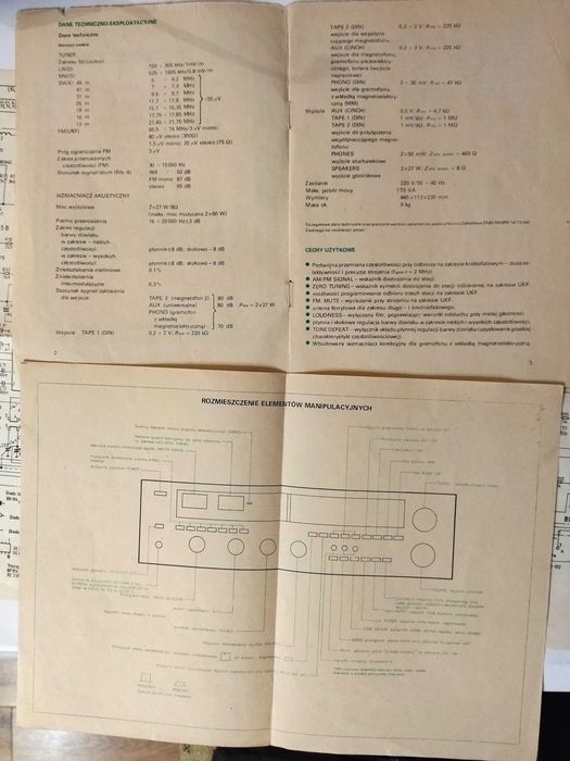 Amplituner Unitra AT 9100 + oryginalna instrukcja i schemat + kable ...